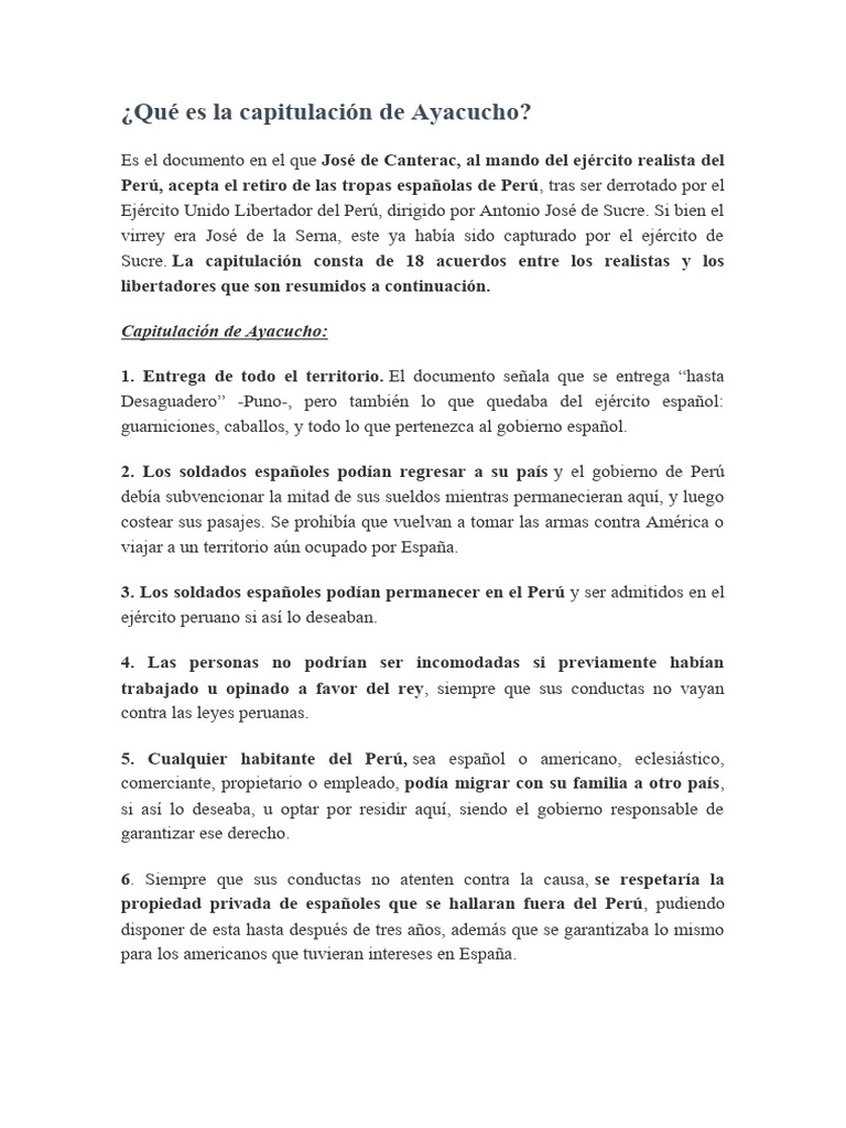 Qué Es La Capitulación de Ayacucho | PDF | Historia