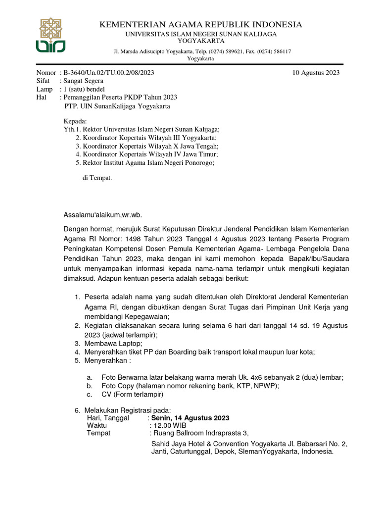 Pemanggilan Peserta PKDP 2023 | PDF