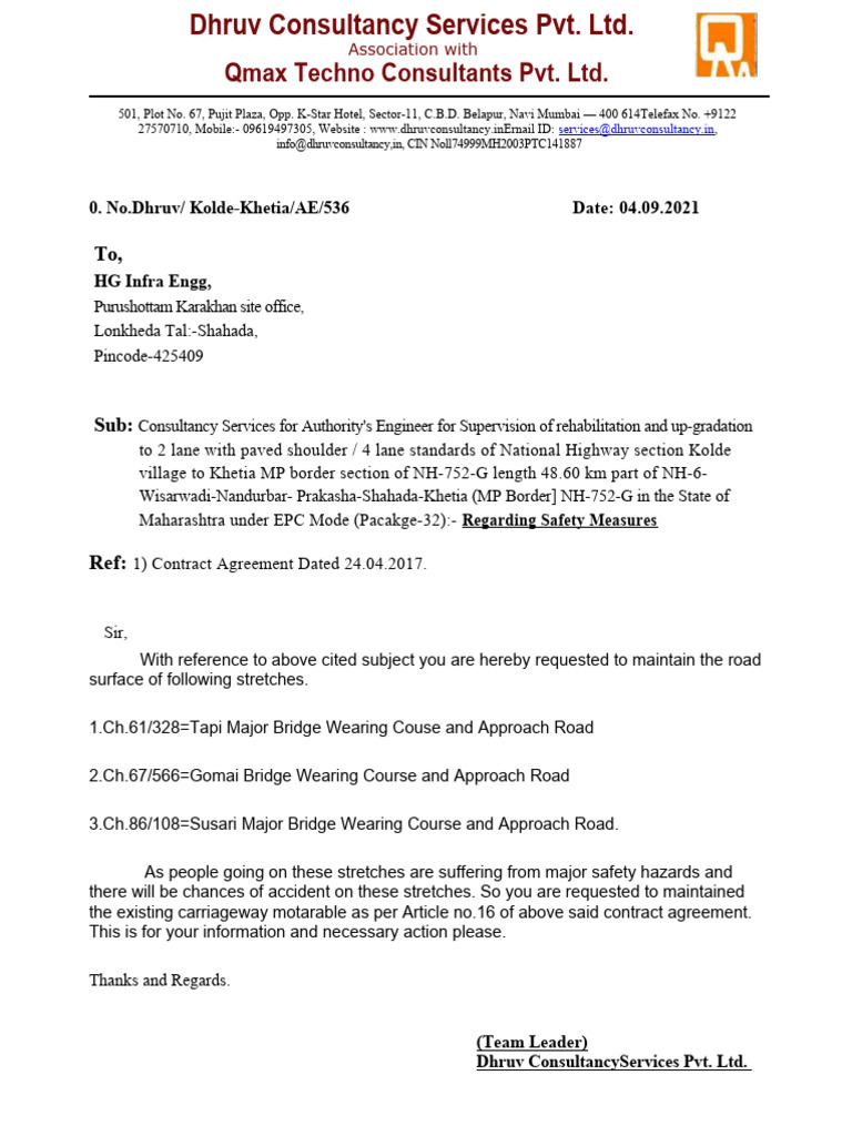 Regarding Safety Letter To HG Singed | PDF