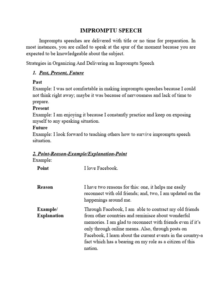 IMPROMPTU SPPECH Organizing and Delivering An Impromptu Speech | PDF