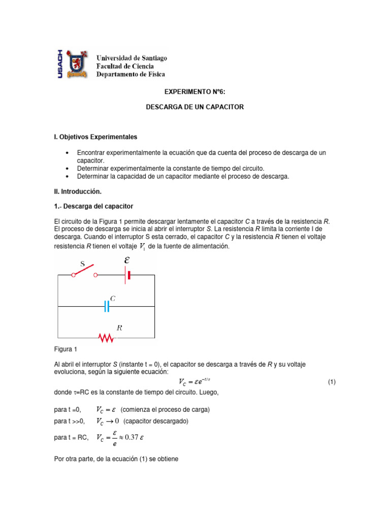 Guía 6 - Descarga de Un Capacitor | PDF