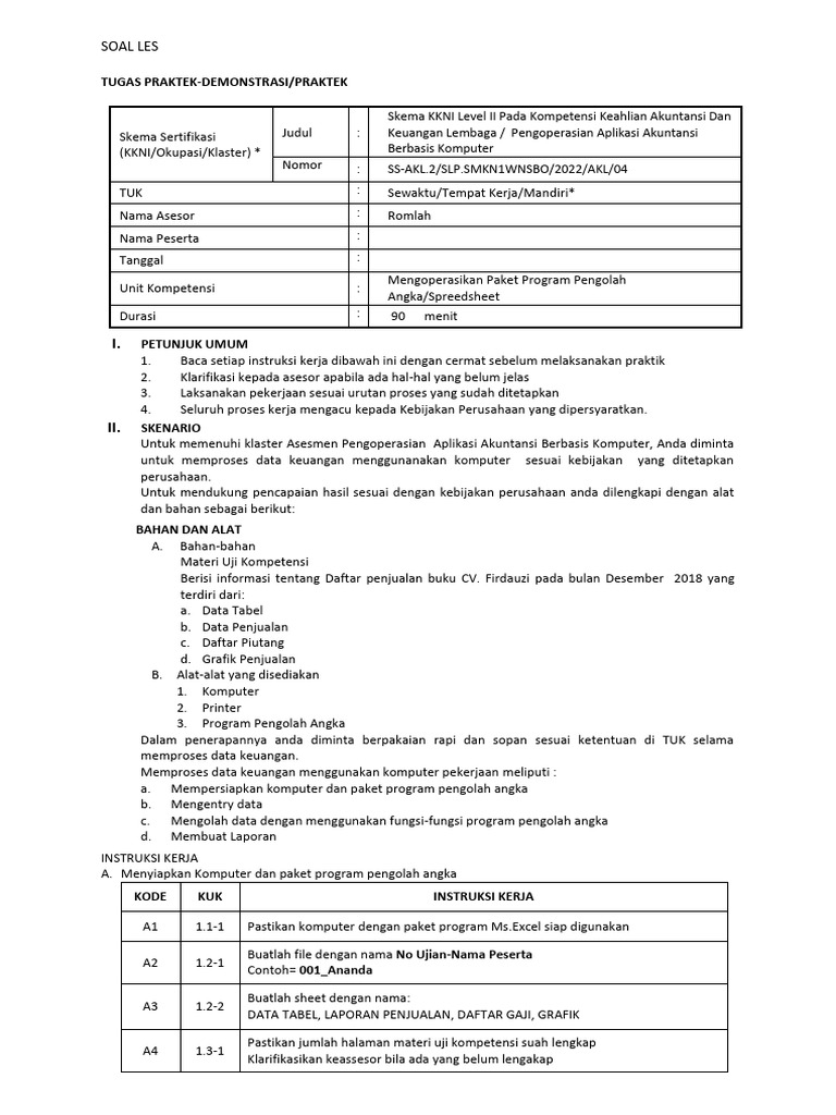 Soal Les Spreadsheet CV - Abc | PDF