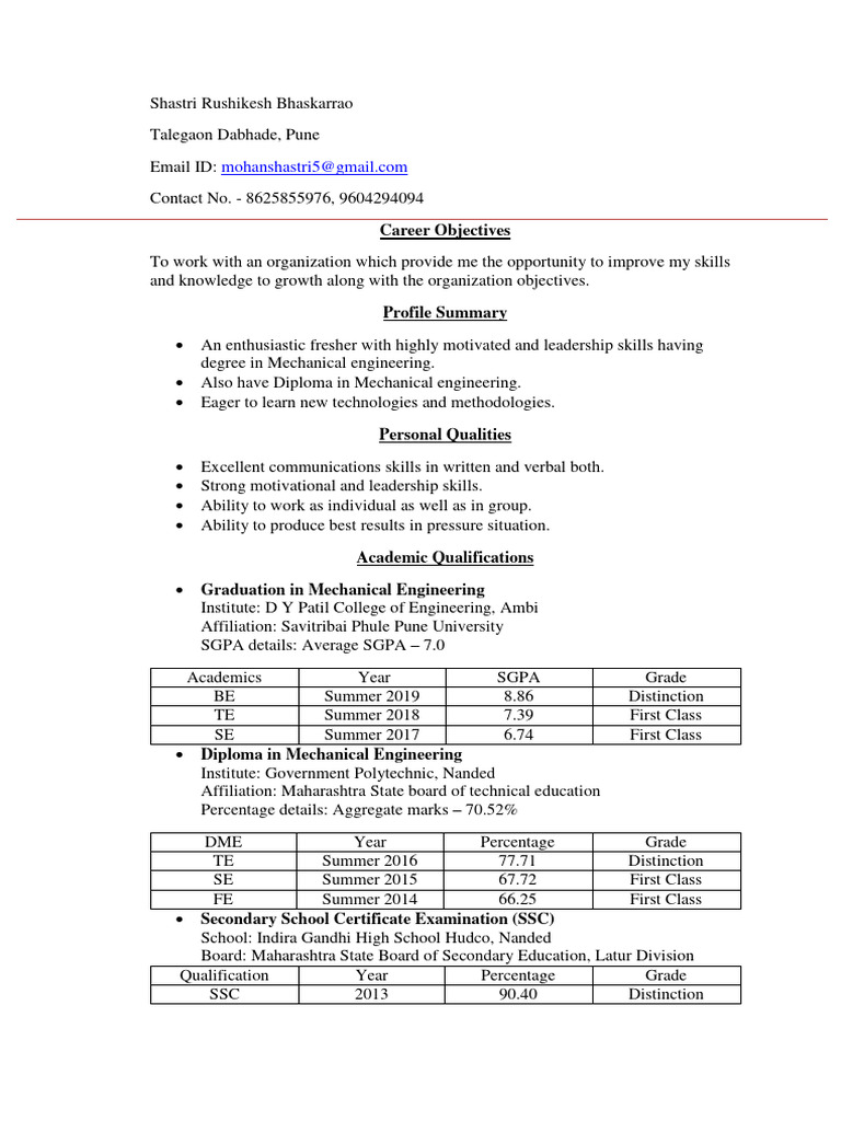 Rushikesh's Resume | PDF | Diploma