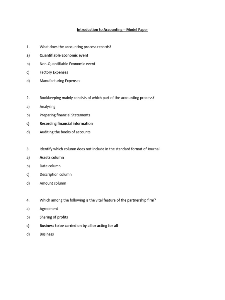 Introduction To Accounting - Model Paper | PDF | Debits And Credits ...