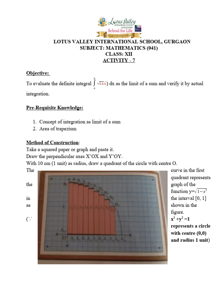 Lab Activity 7-Class Xii (2021-22) | PDF | Area | Integral Lab Activity 7-Class Xii (2021-22) | PDF | Area | Integral