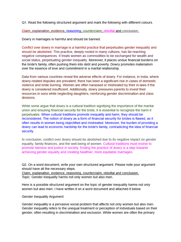 Structured Argument - Grade 8 WS | PDF | Social Inequality ...