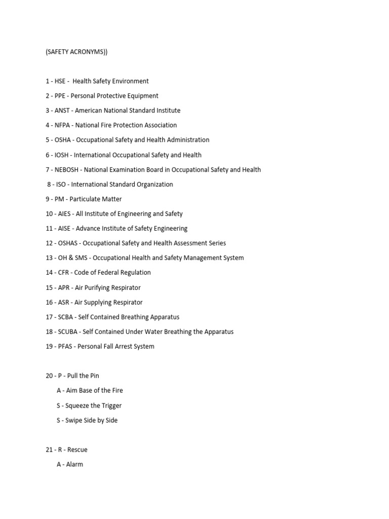 Safety Acronyms) | PDF | Personal Protective Equipment | Safety