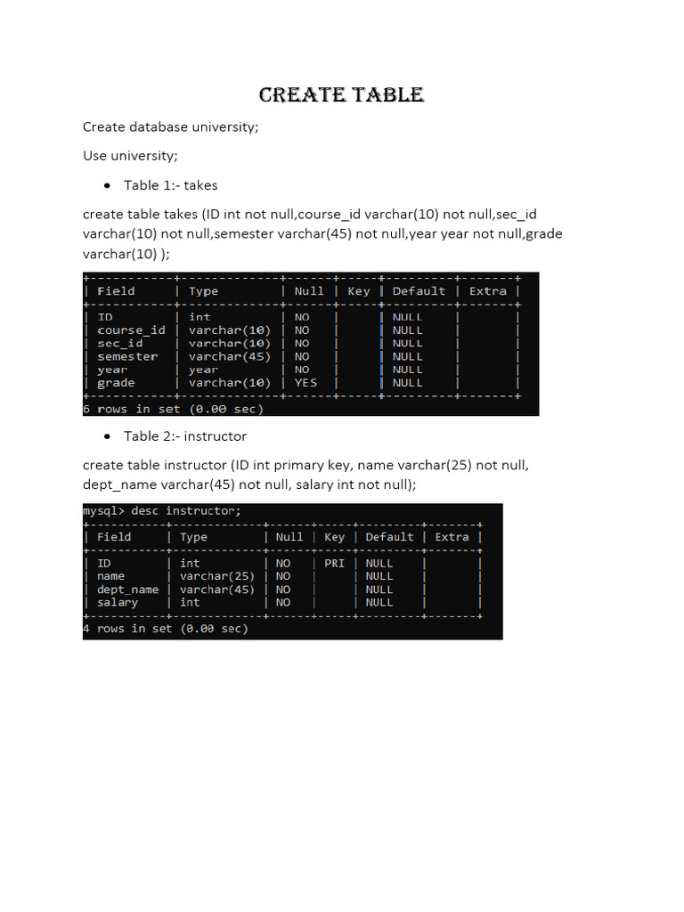 CREATE TABLE University | PDF