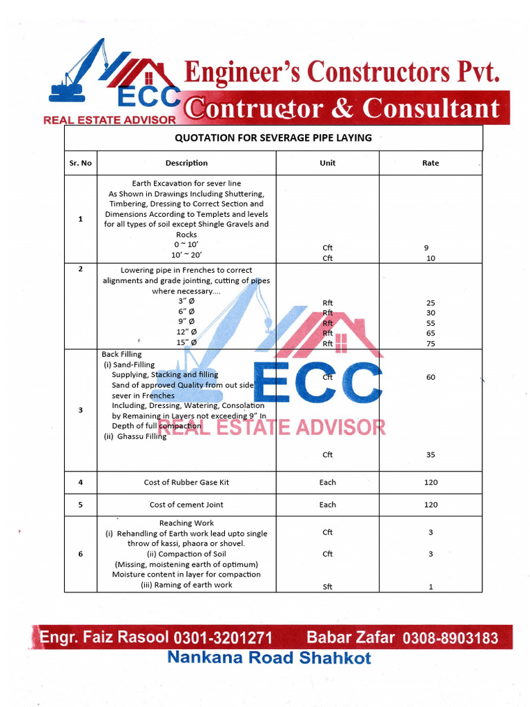 Quotation For Severage Pipe Laying | PDF