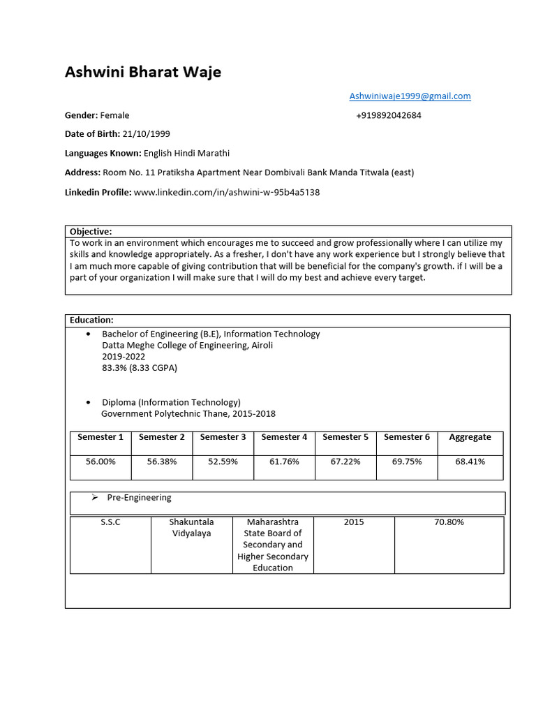 Ashwini's Resume | PDF