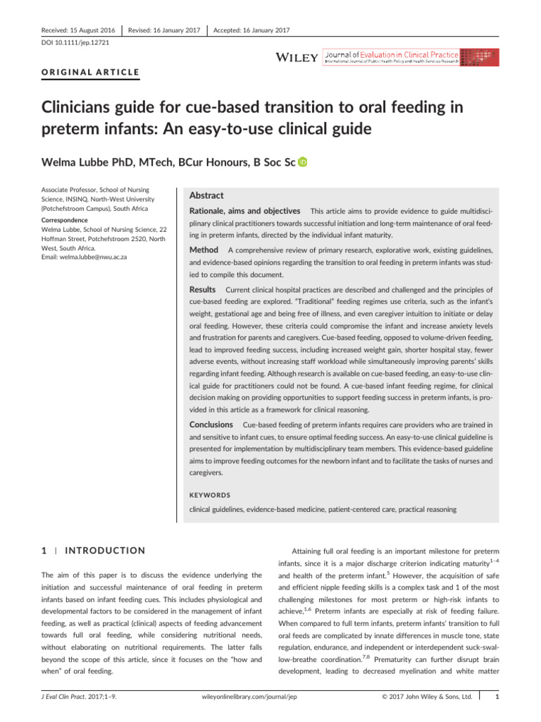 DGB - Clinicians Guide For Cue Based Transition To Oral Feeding in ...