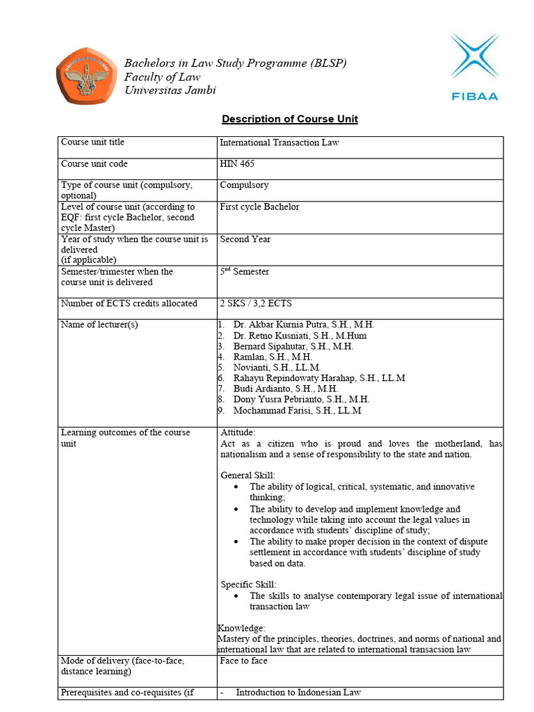 COURSE CONTENT International Transaction Law | PDF | Arbitration | Justice
