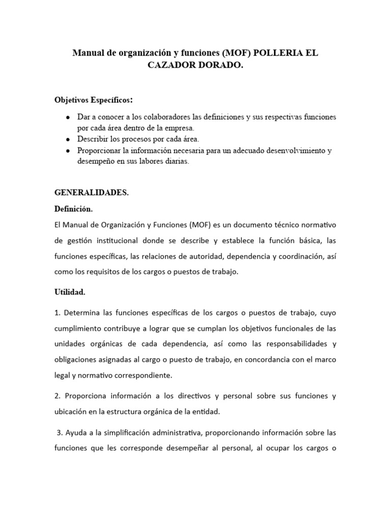 Manual de Organización y Funciones | PDF