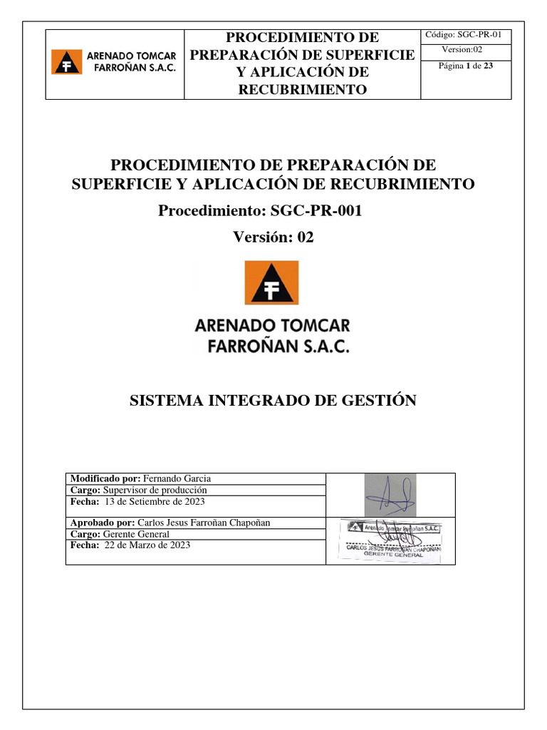 SGC-PR-002 Procedimento de Preparacion de Superficie y Recubrimiento ...