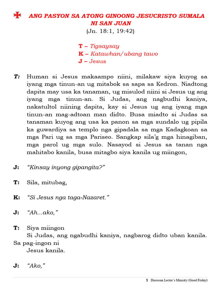 Ang Pasyon Sa Atong Ginoong Jesucristo Sumala Ni San Juan Good Friday | PDF