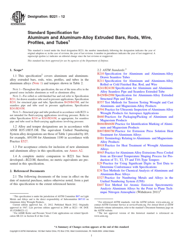 ASTM Designation B221-12 | PDF | Pipe (Fluid Conveyance) | Zirconium