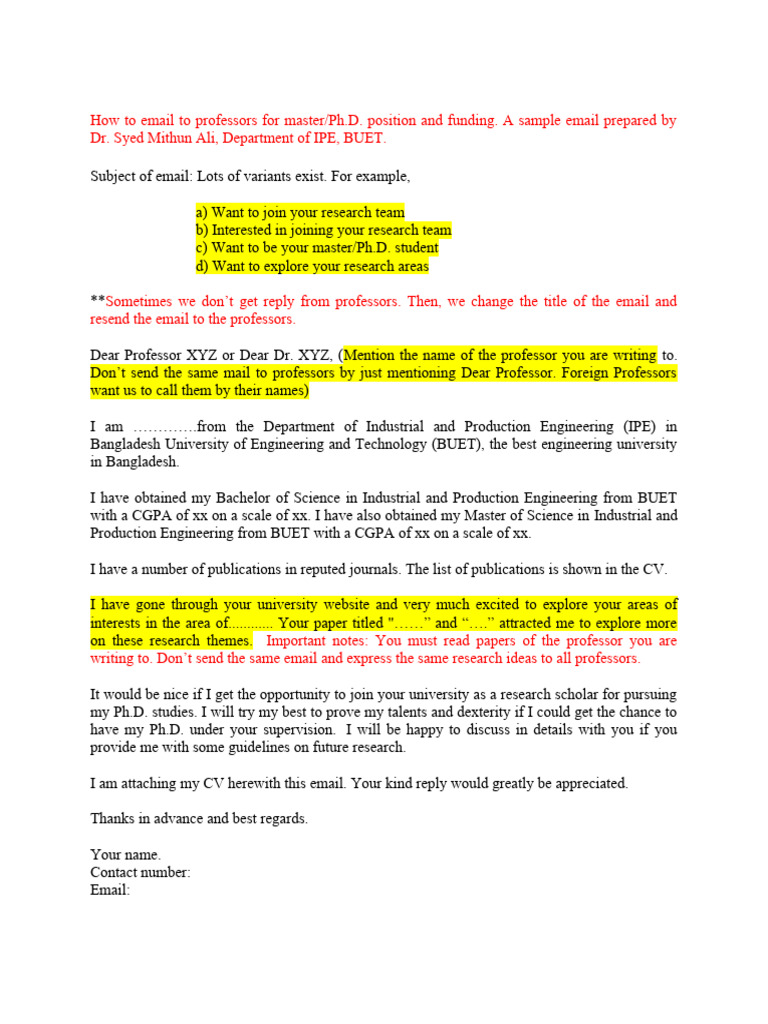 How - To - Email - To - Professors - For - Master - and - PHD ...