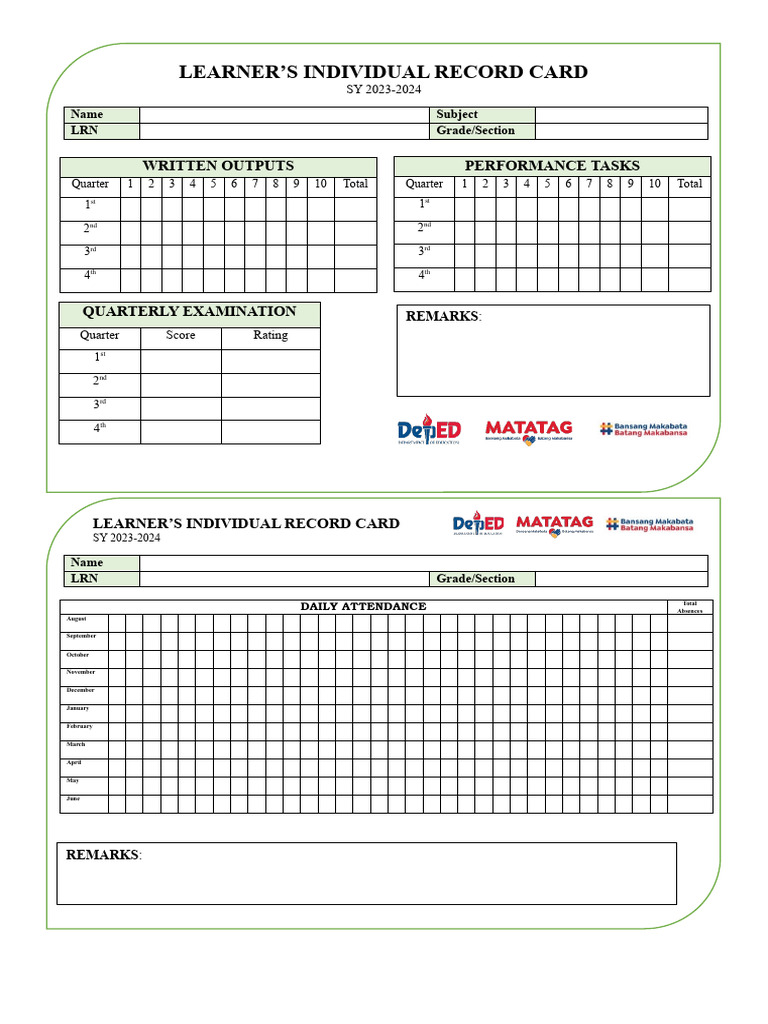 Learner's Individual Record Card 2023-24 | PDF