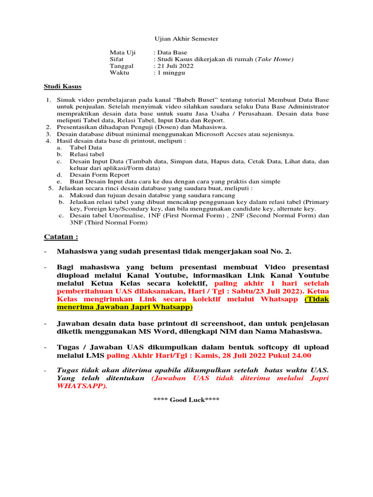 Soal UAS Sistem Basis Data | PDF
