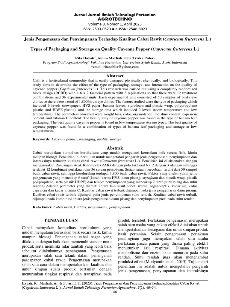 UNSYIAH USK - Jenis Pengemasan Dan Penyimpanan TerhadapKualitas Cabai ...