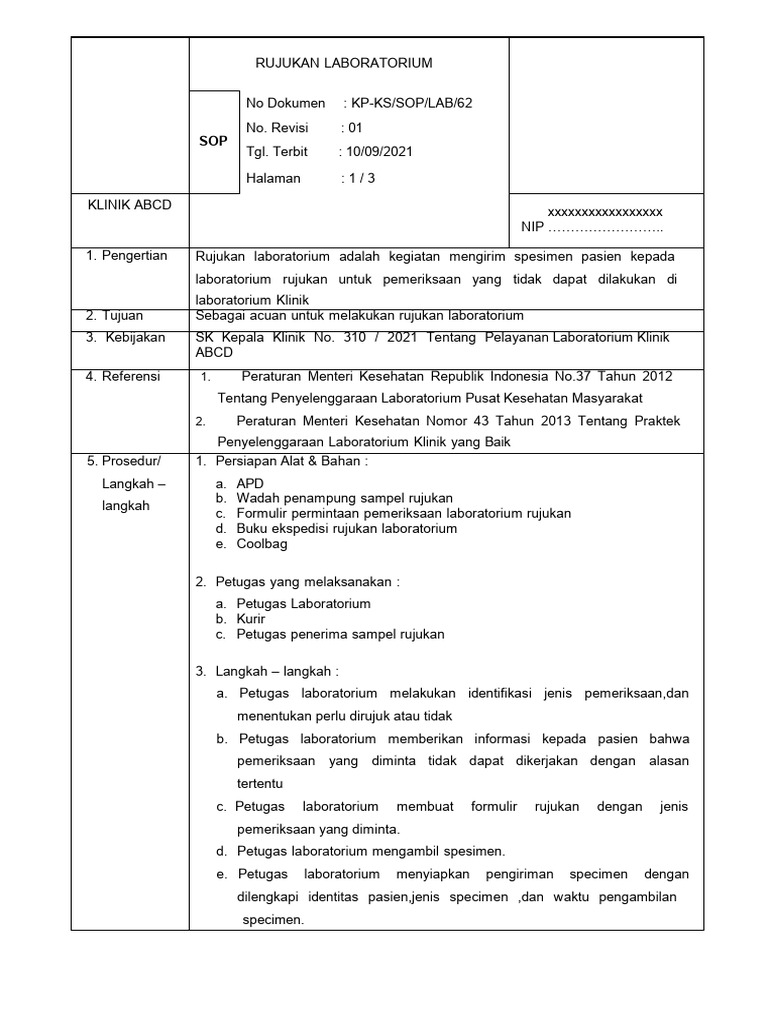 SOP Rujukan Lab | PDF