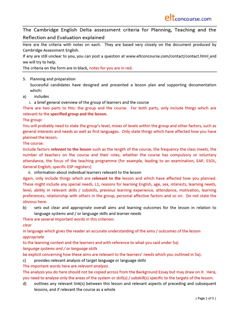 ELT Concourse Delta Criteria Teaching Explained 2 | PDF | Learning ...