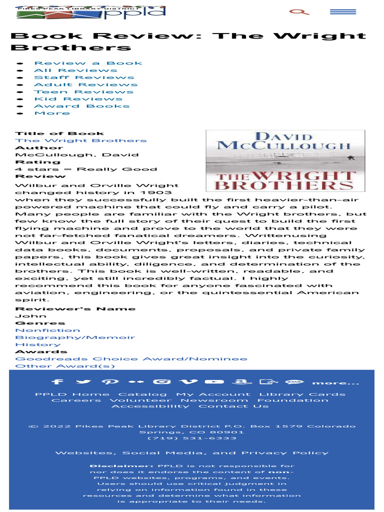 Book Review The Wright Brothers Pikes Peak Lib | PDF