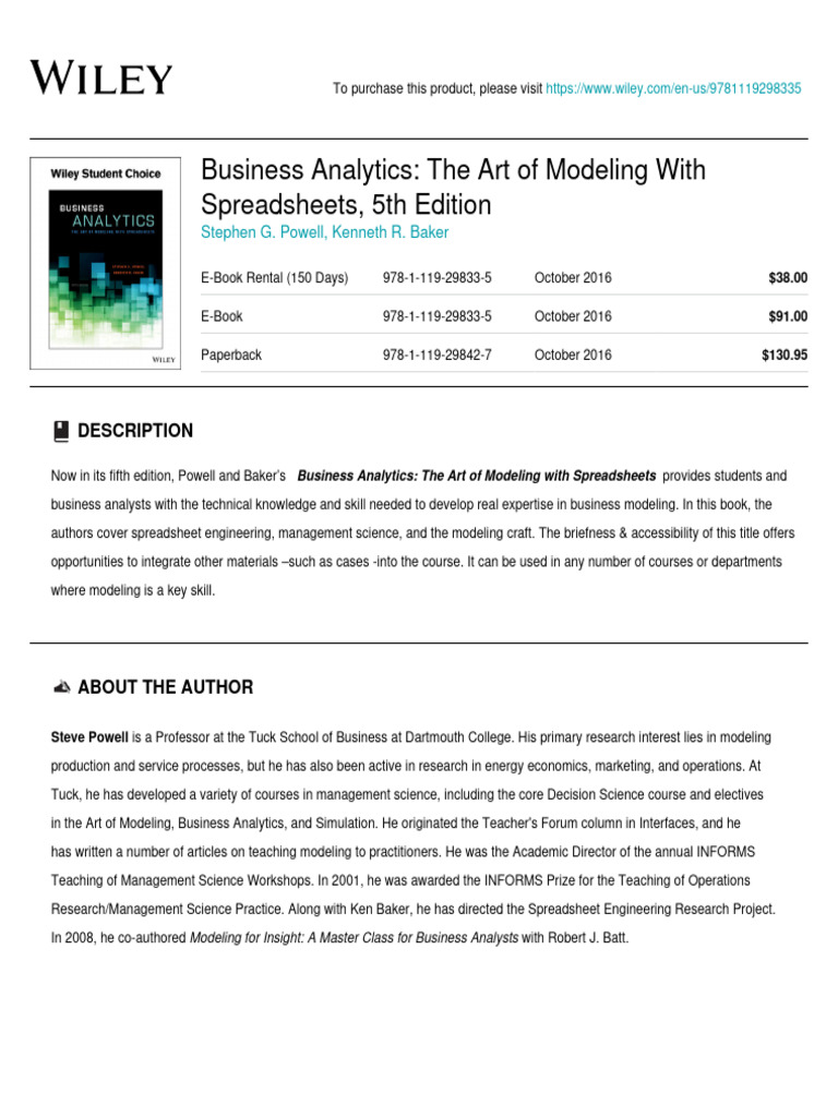 Wiley - Business Analytics The Art of Modeling With Spreadsheets, 5th ... Wiley - Business Analytics The Art of Modeling With Spreadsheets, 5th ...