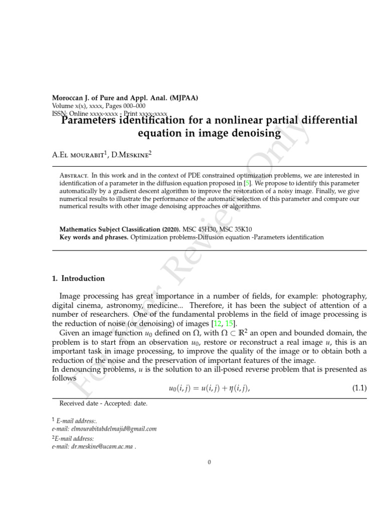 Vie W Only: Parameters Identification For A Nonlinear Partial Differential Equation in Image ...