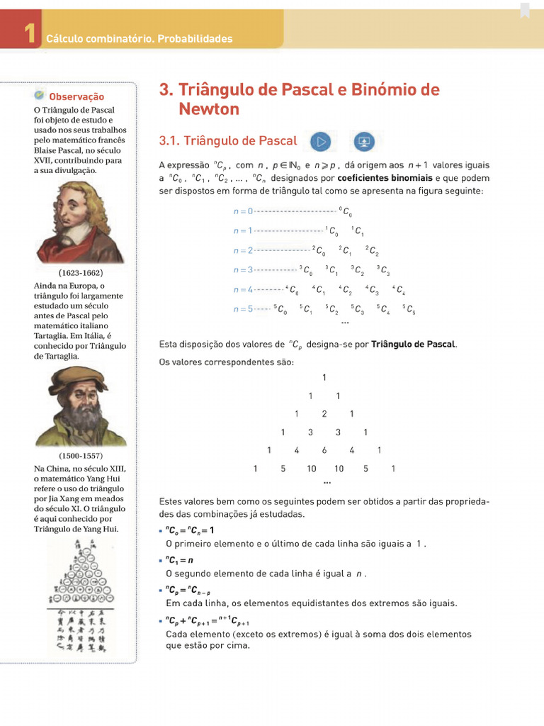 Triângulo de Pascal e Binómio de Newton | PDF