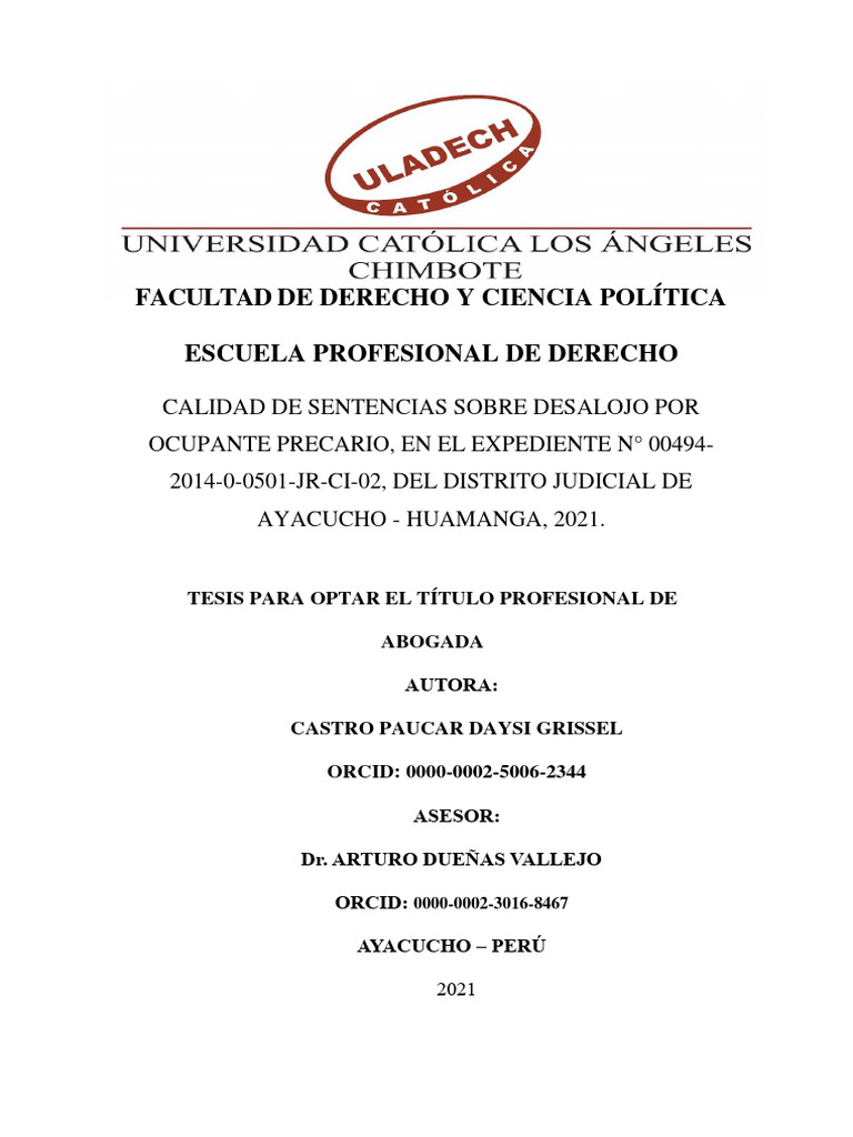 Tesis N. Calidad Desalojo Por Ocupante Precario Castro Paucar Daysi ...