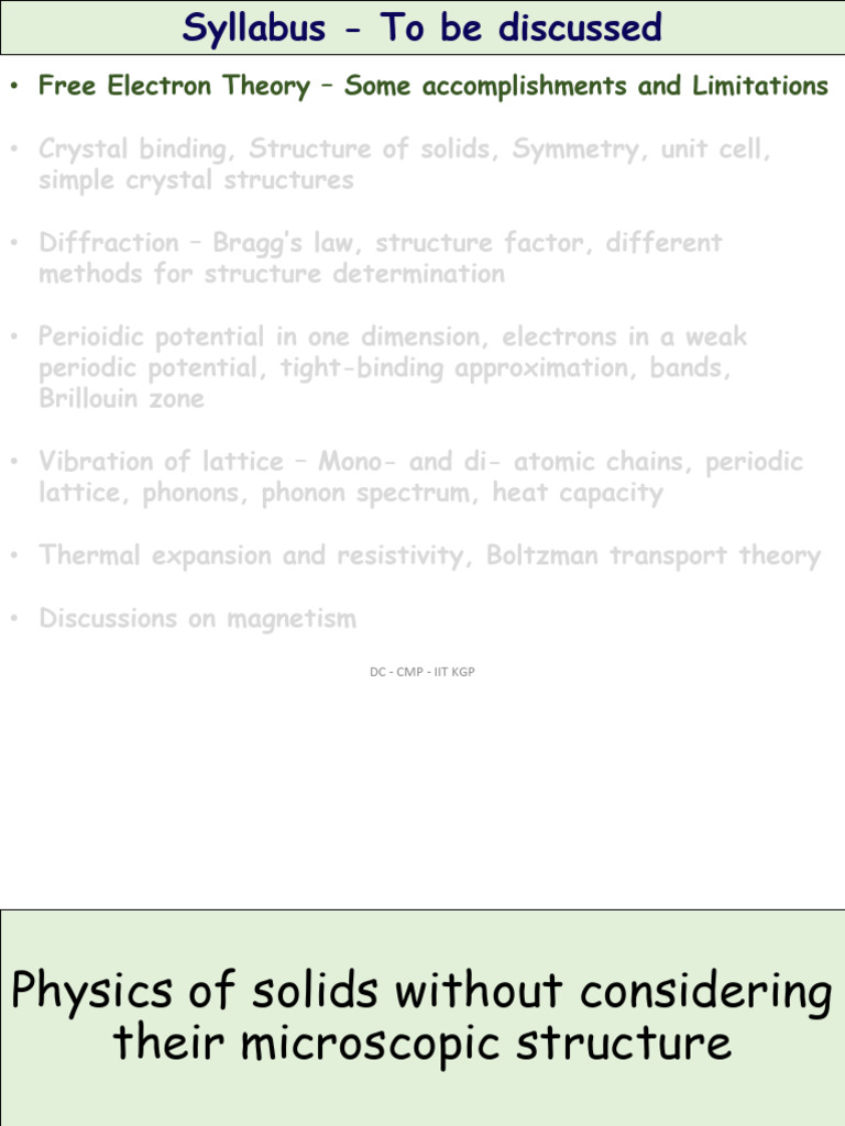 Solid State Physics Syllabus | PDF | Electron | Temperature