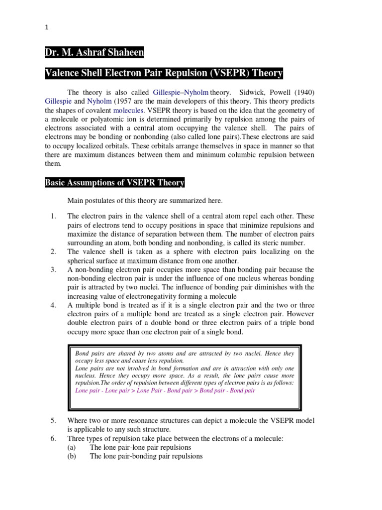 Vsepr Theory | PDF | Chemical Bond | Covalent Bond