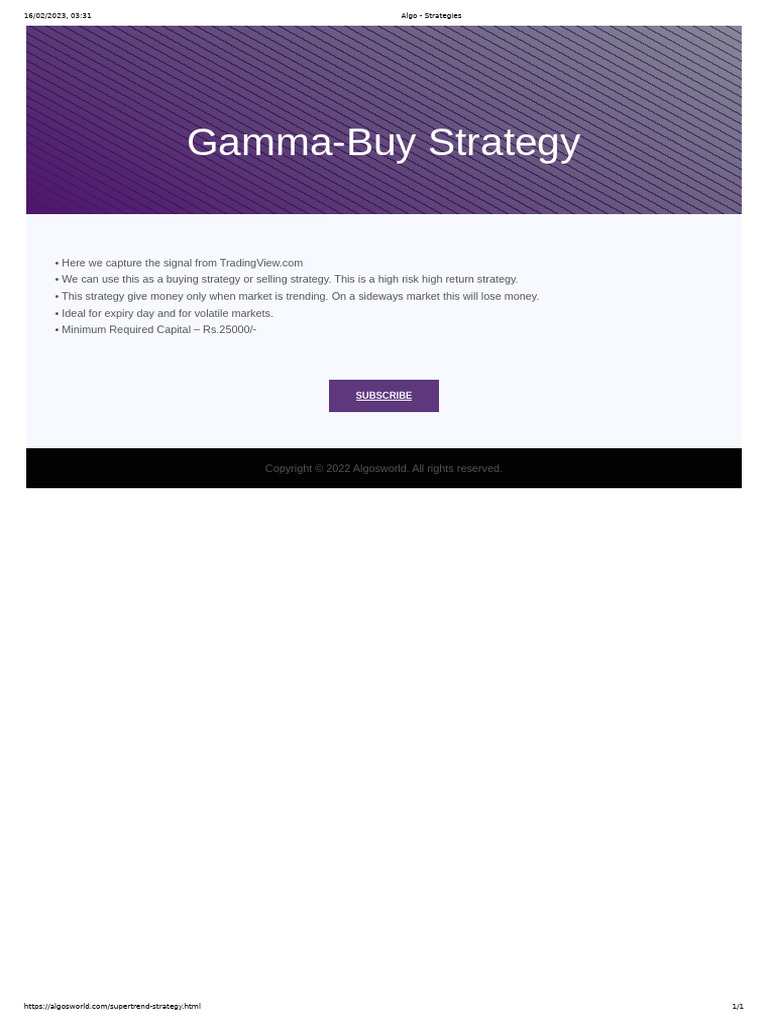 Algo - Strategies-Gamma Buy | PDF | Finance & Money Management | Law