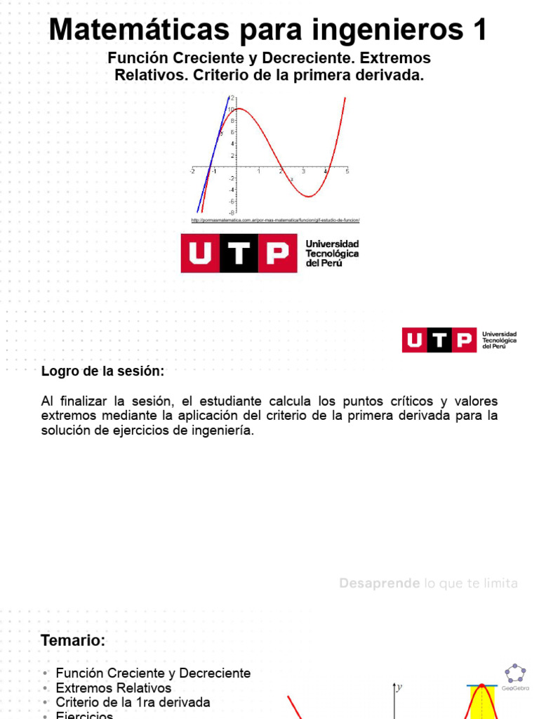 S10.s1 - Criterio de Primera Derivada. Aplicaciones - Función Creciente, Decreciente, Máximos y ...