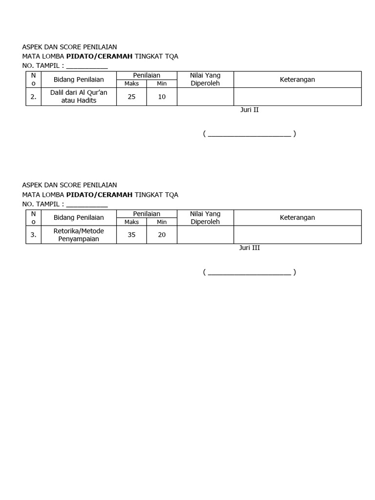 Format Nilai Tqa | PDF