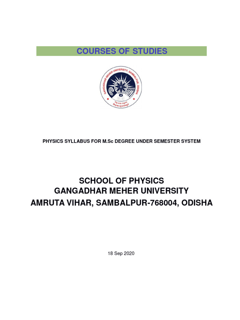 M.SC PG-Syllabus - Physics - GM University | PDF | Metamaterial | Hamiltonian Mechanics
