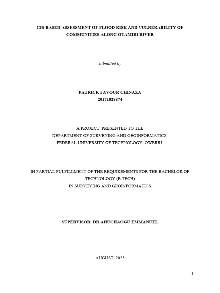 Gis Based Assessment Of Flood Risk And Vulnerability Of Communities