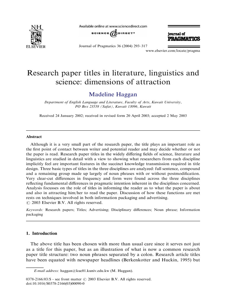 Research Paper Titles in Literature Ling | PDF | Linguistics | Academic ...