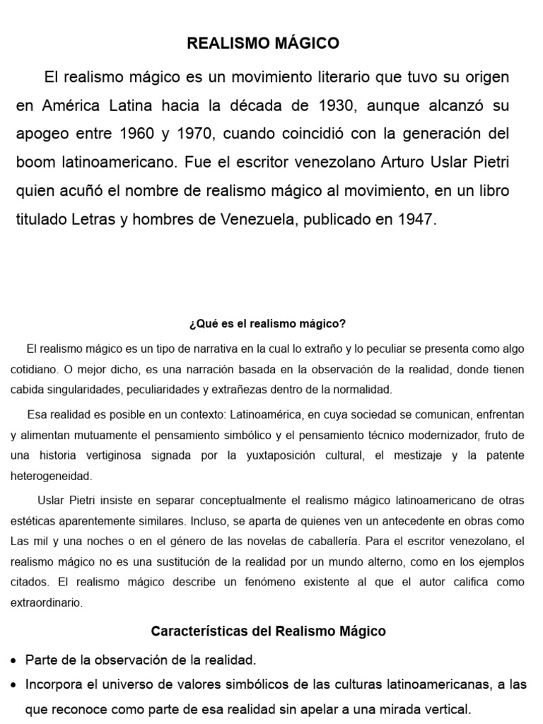 Definición y ejemplos de realismo mágico | PDF | Realismo literario ...