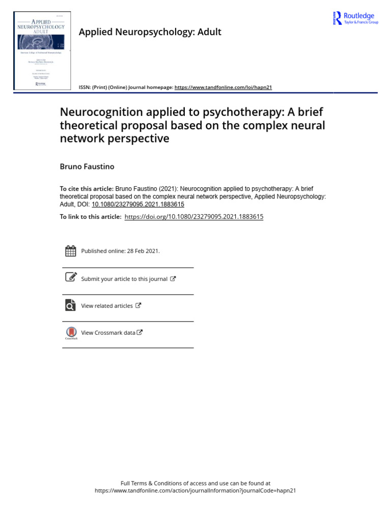 Neurocognition Applied To Psychotherapy - (2021) | PDF