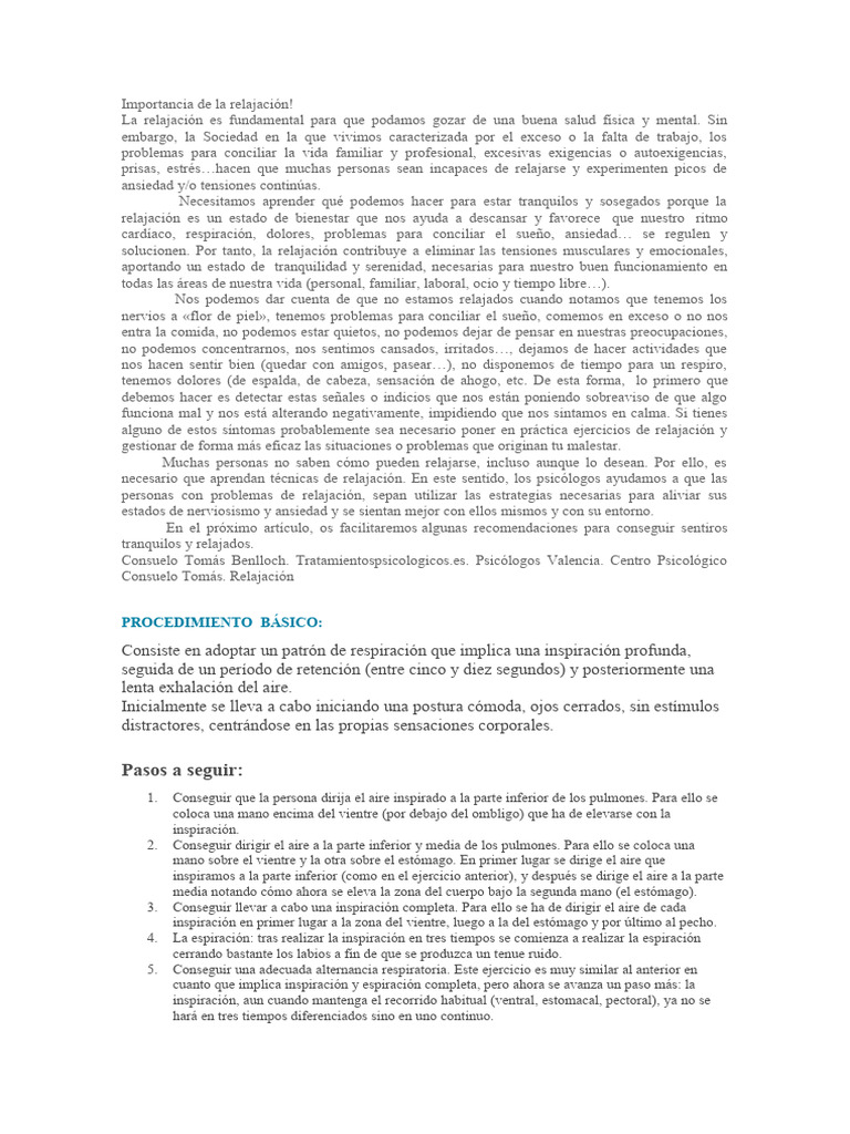 Relajacion Importancia-1 | PDF | Meditación | Mente