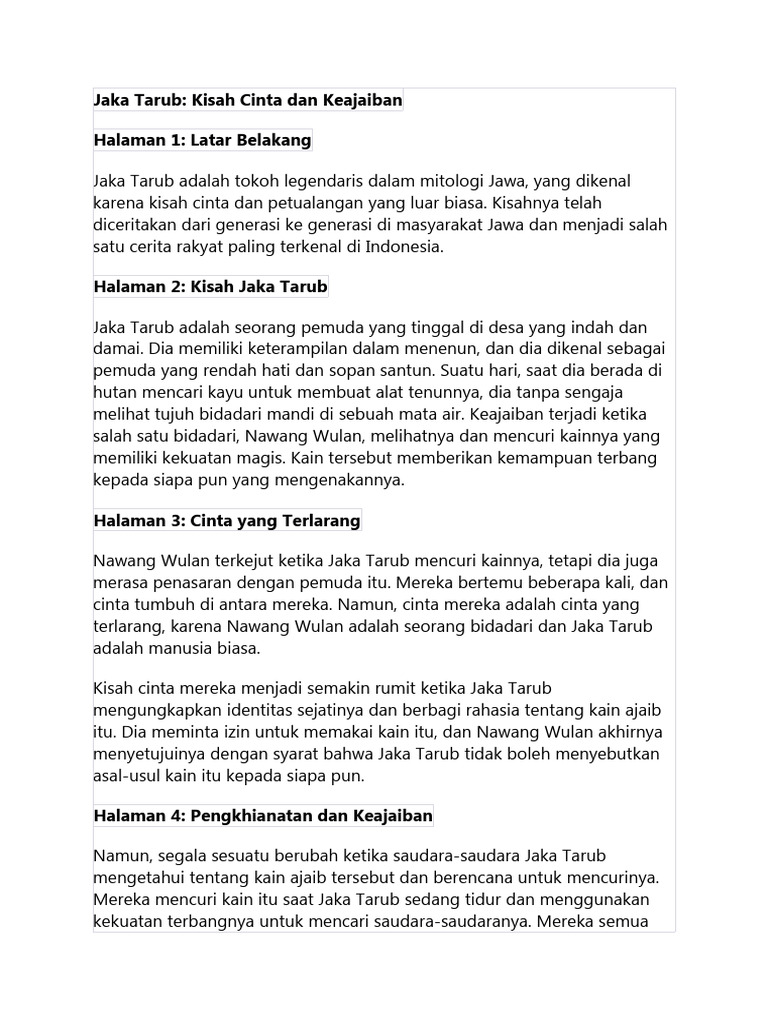 Kisah Cinta Jaka Tarub dan Nawang Wulan | PDF