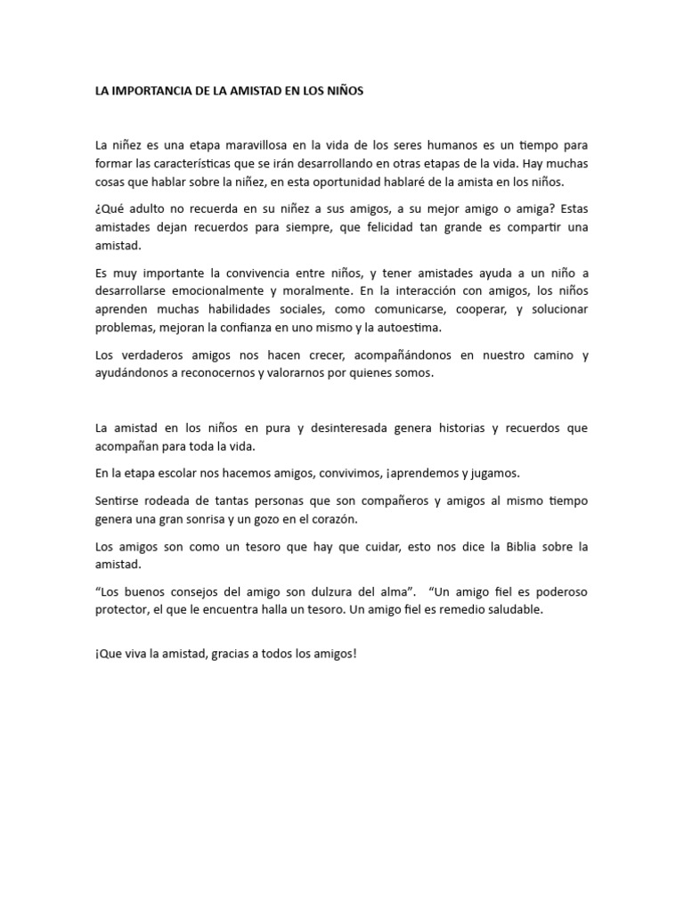 La Importancia de La Amistad en Los Niños | PDF