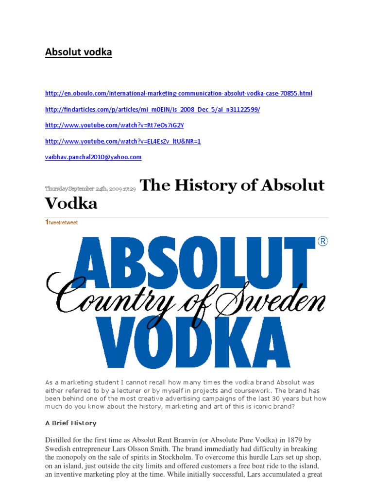 The History of Absolut Vodka | PDF | Vodka | Advertising