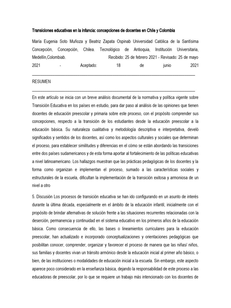 Transiciones Educativas en La Infancia | PDF | Educación de la primera ...