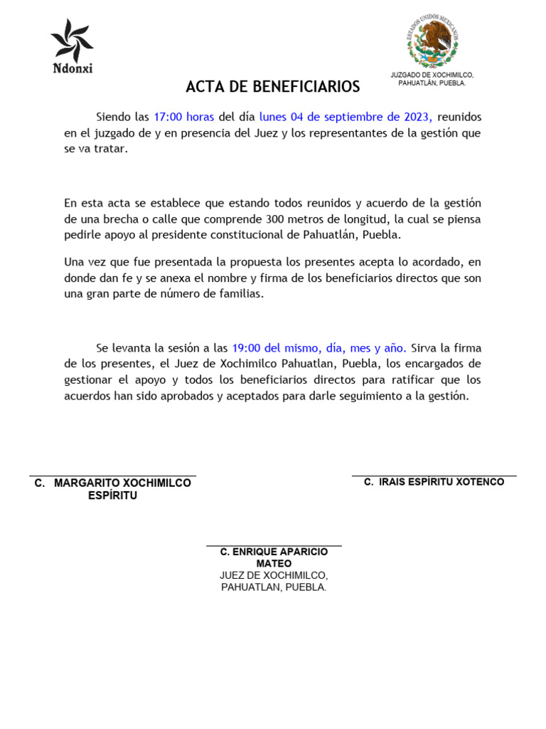 Modelo de Acta de Acuerdo | PDF