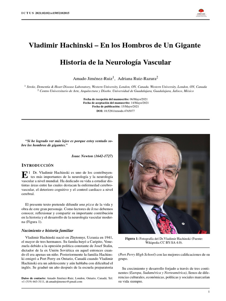 Vladimir Hachinski - en Los Hombros de Un Gigante Historia de La ...