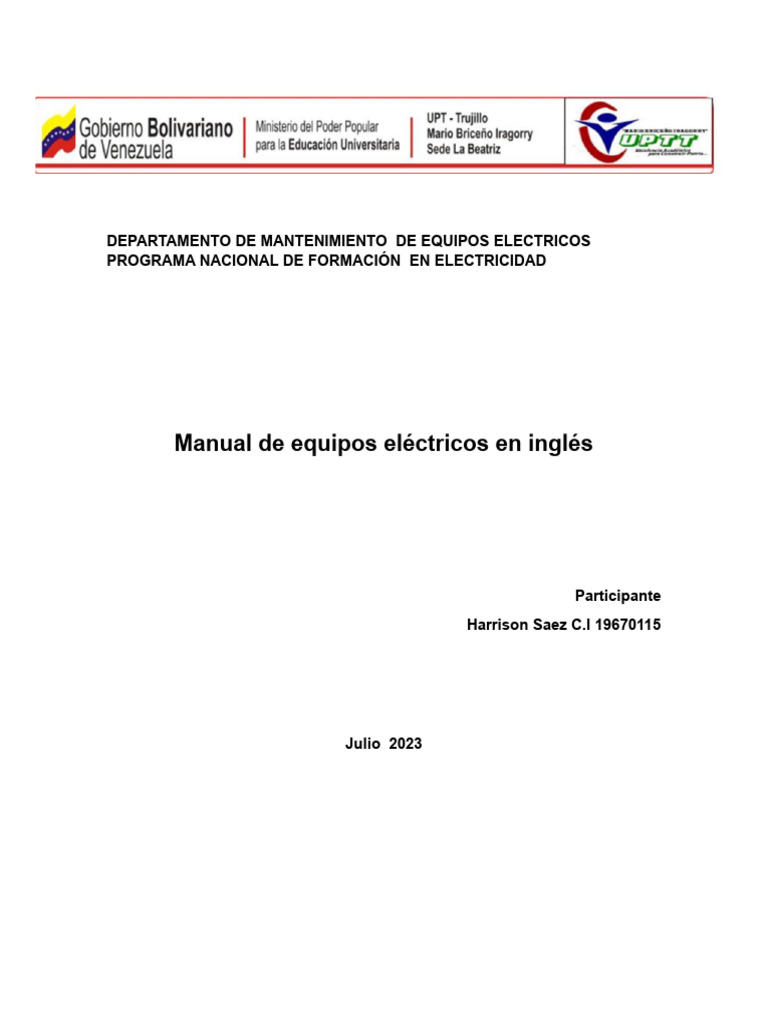 Manual de Equipos Electricos en Ingles Tarea 3 | PDF