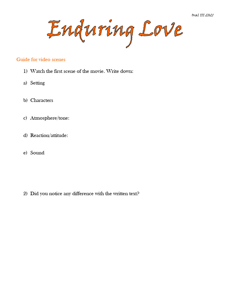 Enduring Love Video Activities - 23.06 | PDF